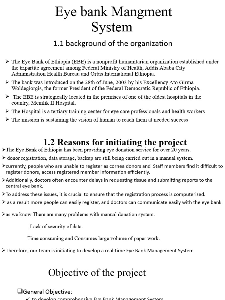 Eye Bank Mangment System | PDF | Ethiopia | Health Care