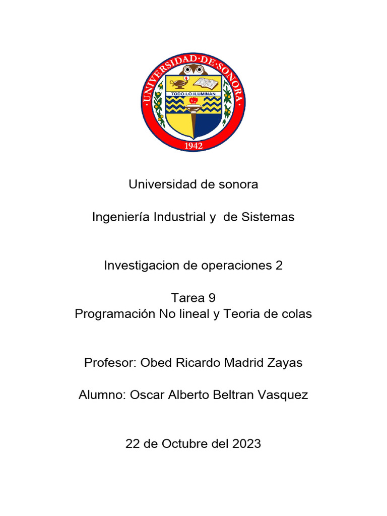 Tarea IO #9 | PDF | Programacion no lineal | Optimización Matemática