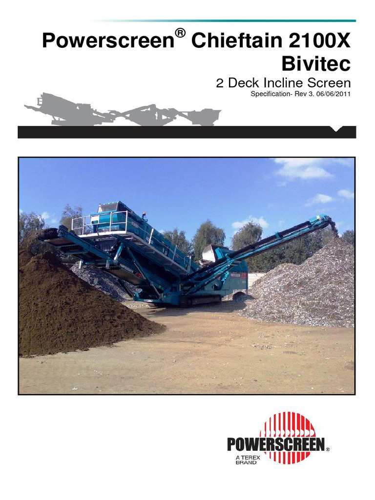 PDF Powerscreen Chieftain 2100X Bivitec 2 Deck Tech Spec Rev3 06-06-2011 Chieftain | PDF ...
