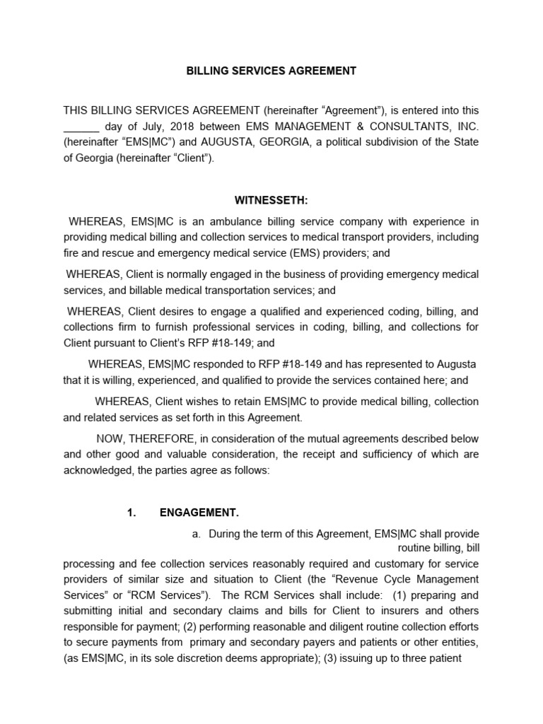 Medical Billing Services Agreement | PDF | Indemnity | Confidentiality