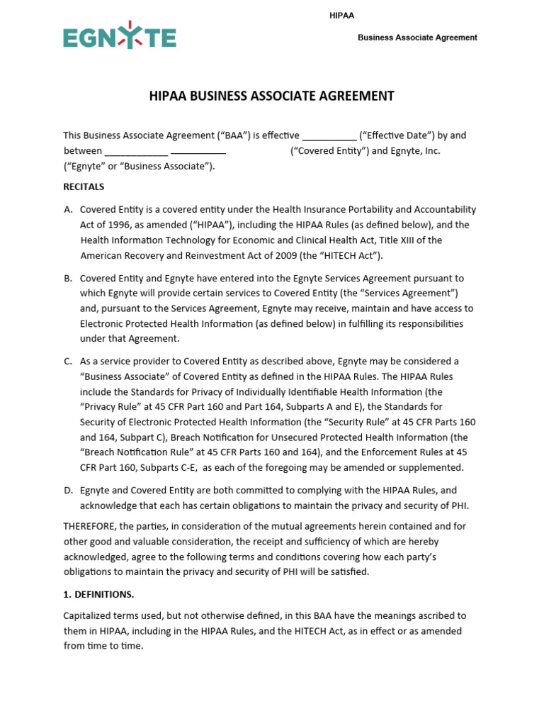 Egnyte Hipaa Business Associate Agreement | Download Free PDF | Health ...