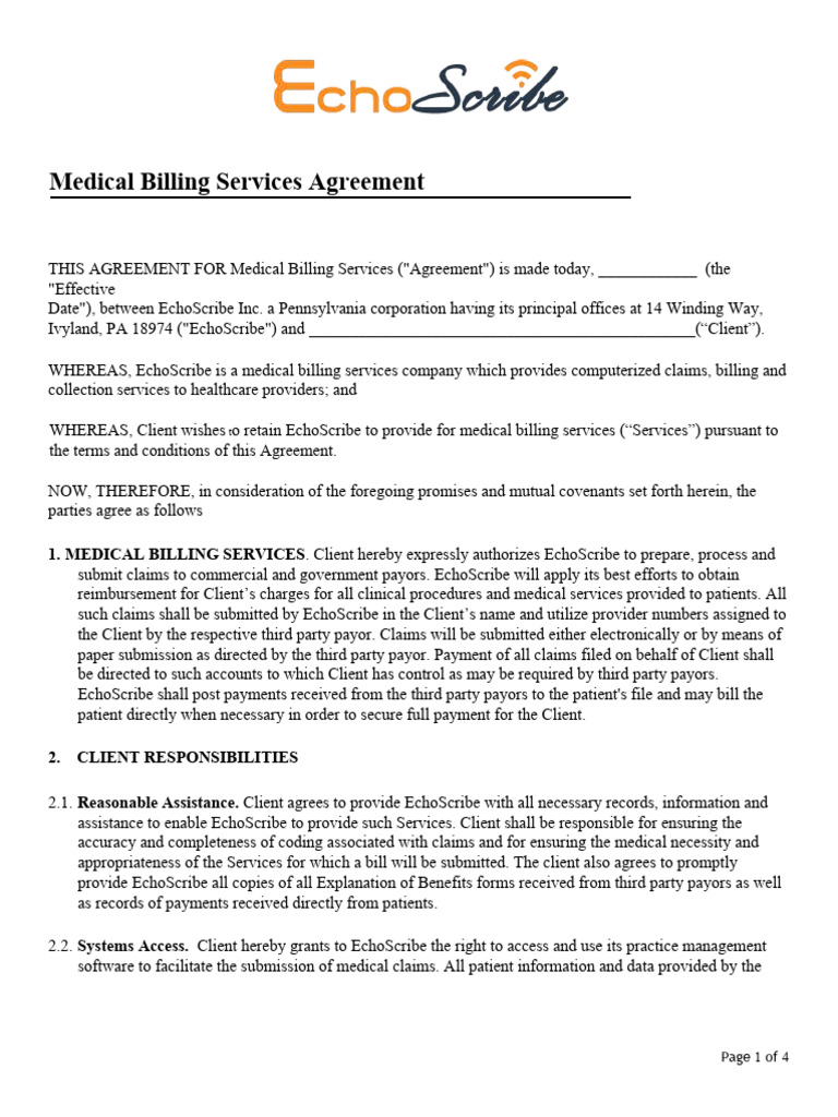 Medical Billing Services Agreement | PDF
