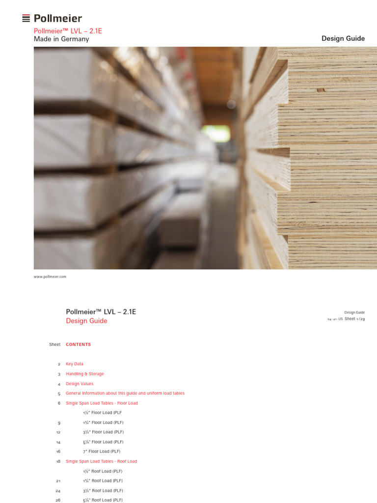 2021-04 Pollmeier LVL SPAN-Tables | Download Free PDF | Beam (Structure) | Bending