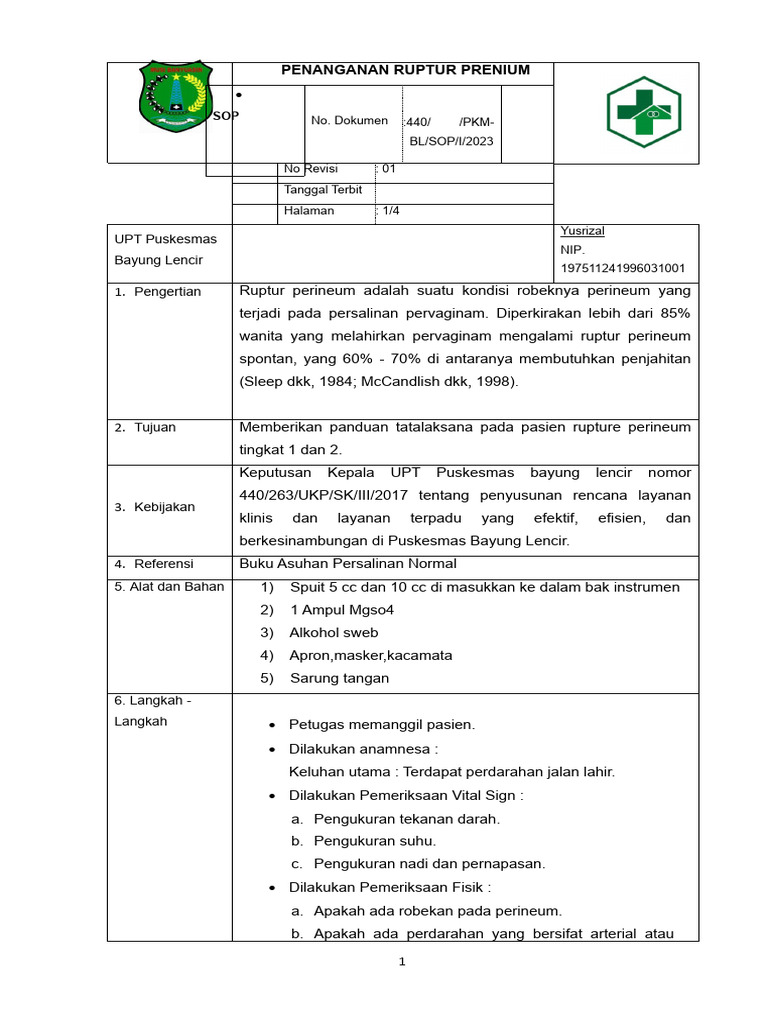 Sop Penanganan Ruptur | PDF | Pengembangan Diri | Sains & Matematika