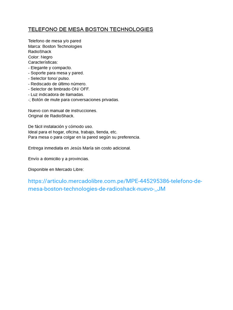 Telefono Boston Technologies | PDF | Hogar, jardinería y bricolaje
