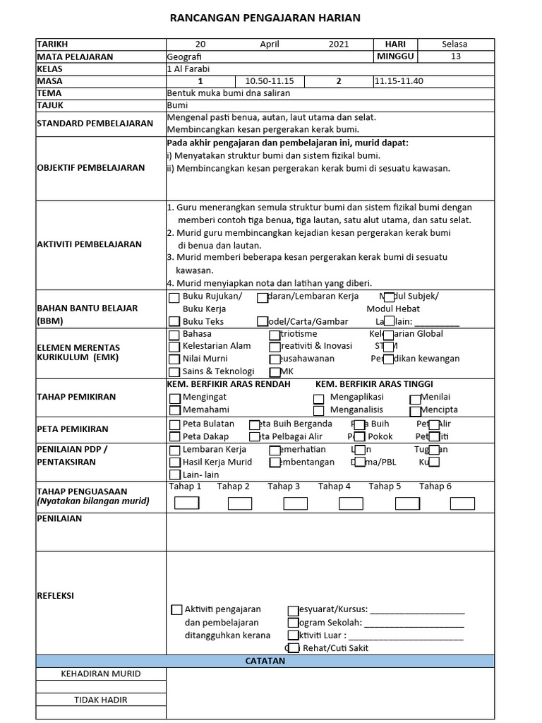 Template Rph Kssm 2021 | PDF