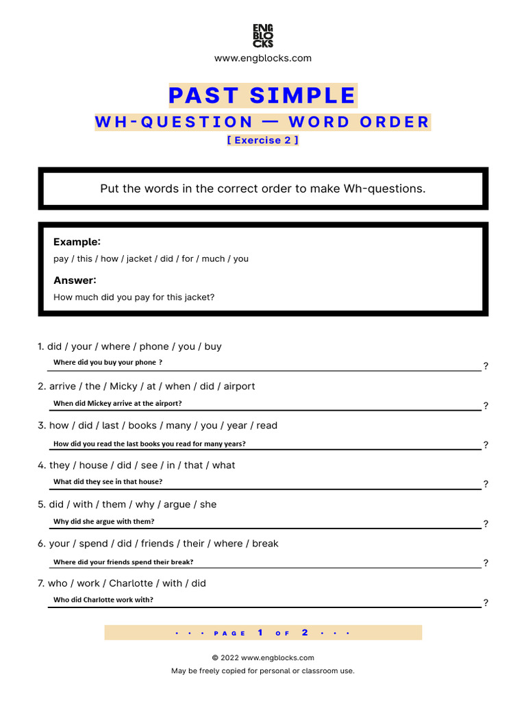 Past Simple WH Questions Leidy Suárez | PDF | Grammar | Linguistics