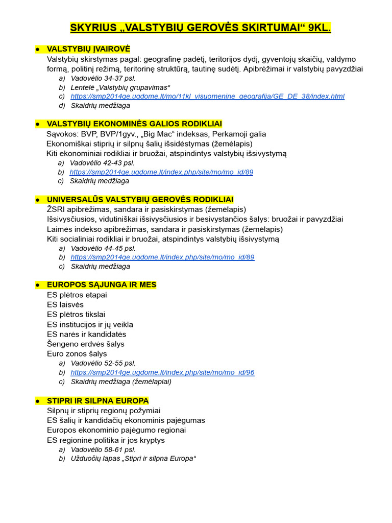Skyrius Valstybių Gerovės Skirtumai" 9 Kl. | PDF