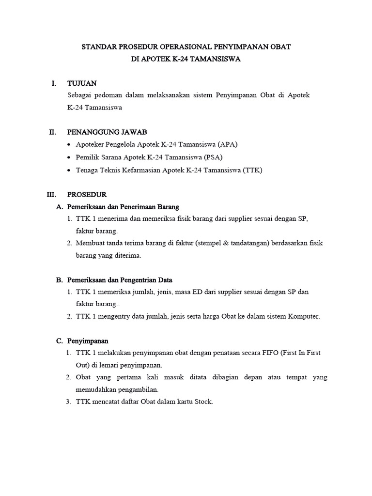 Standar Prosedur Operasional Penyimpanan Obat Pdf