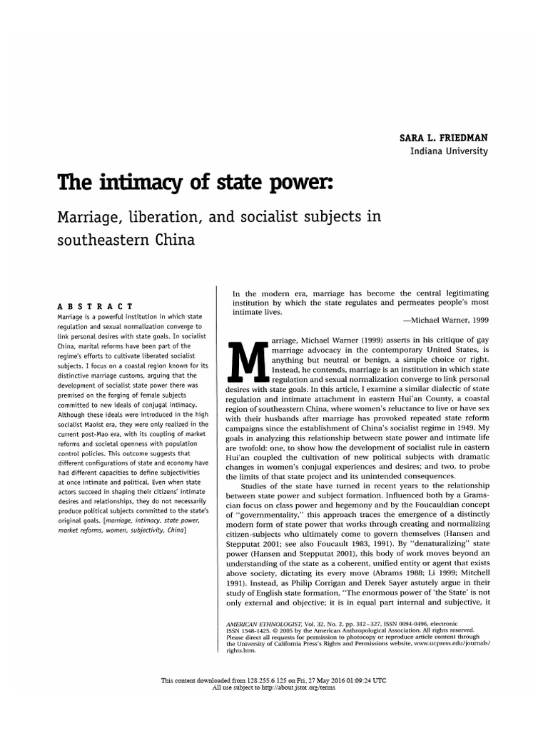 Marriage, State Power, and Intimacy in China | PDF | Marriage | Socialism