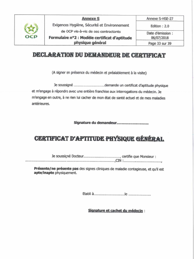 Aptitude Physique OCP - Jesa | PDF