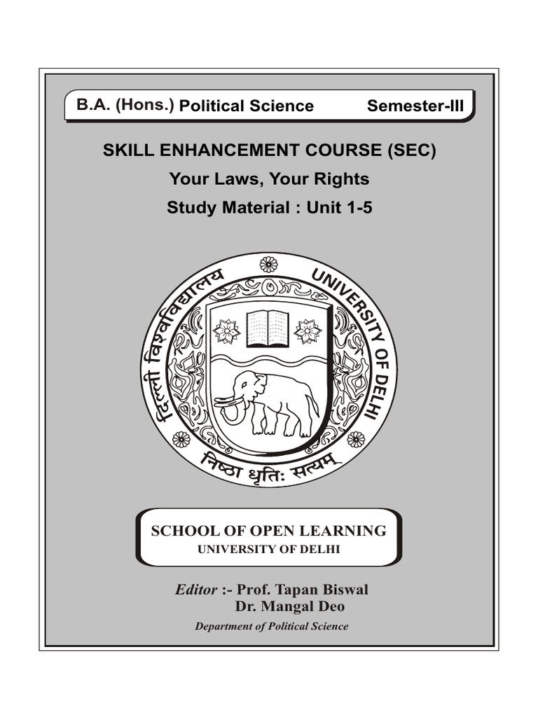 (BA POL HONS SEM III) Your Laws-Your Rights - Unit-1 To 5 PDF | PDF | Magistrate | Prosecutor
