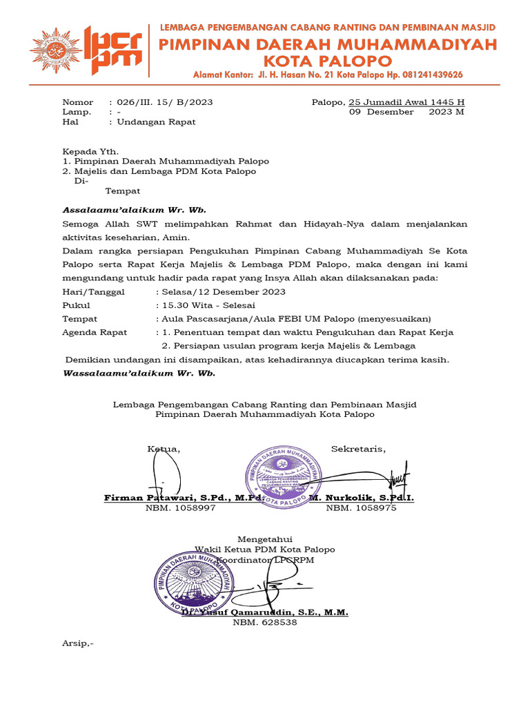 026. Undangan Rapat Persiapan Raker | PDF