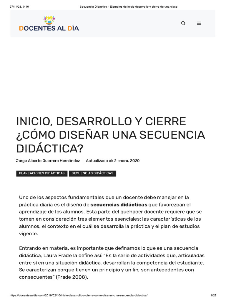 Secuencia Didactica - Ejemplos de Inicio Desarrollo y Cierre de Una Clase | PDF | Evaluación ...
