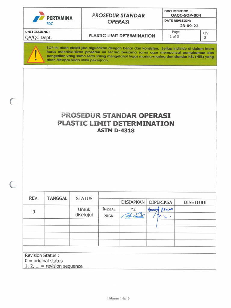 Qaqc-Sop-004 Sop Plastic Limit Determination | PDF