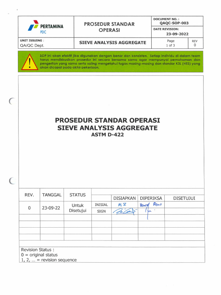 Qaqc-Sop-003 Sop Sieve Analysis Agregate | PDF