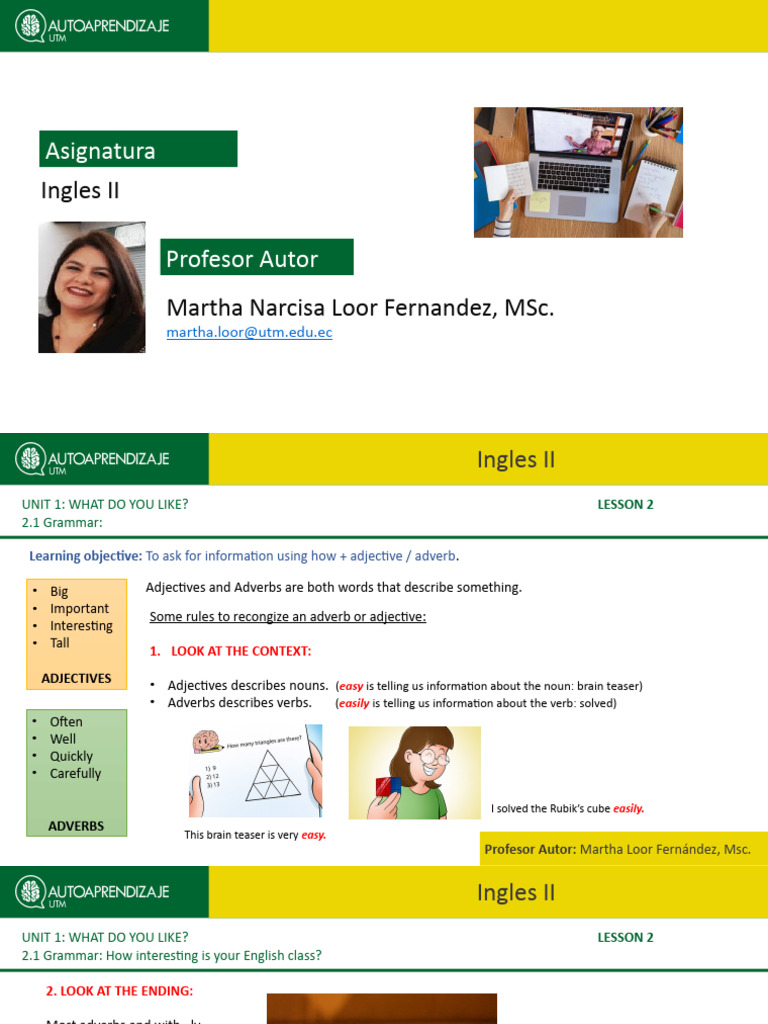 Lesson 2 UNIT 1 | PDF | Adverb | Adjective