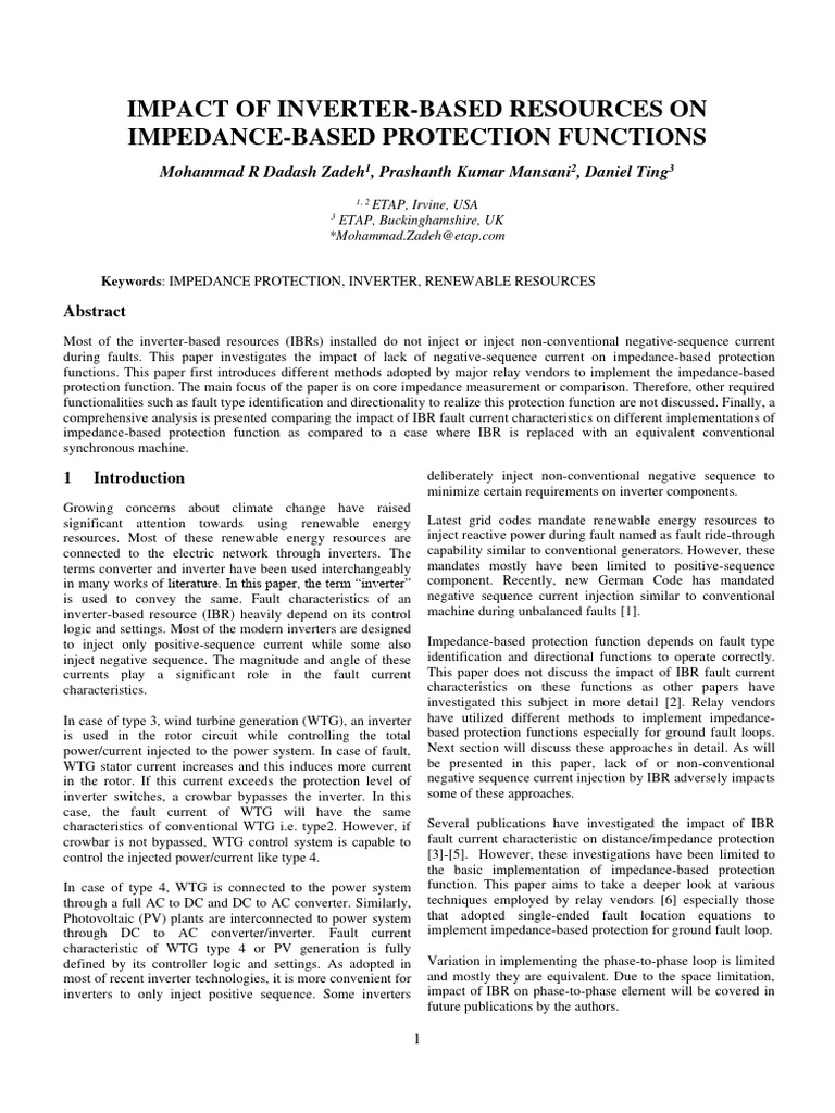 Impact of Inverter-Based Resources On Impedance-Based Protection ...