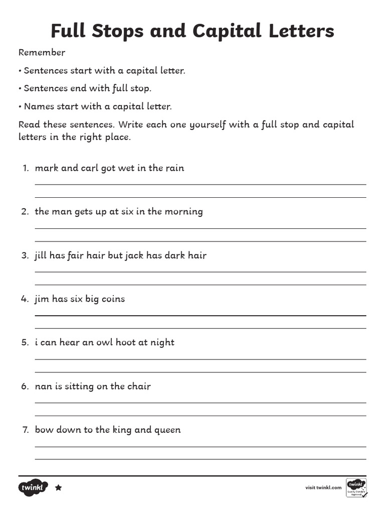 Capital Letters and Full Stops Worksheet | PDF