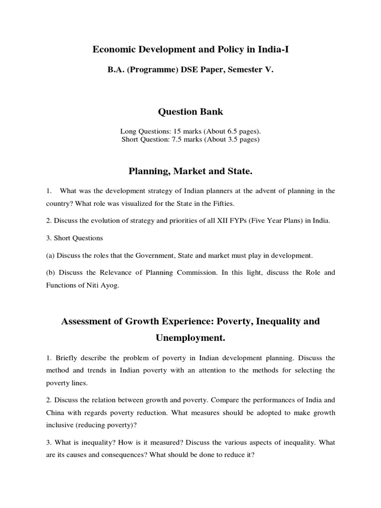 EDP Question Bank VTH Sem Part - 1 | PDF | Economic Growth | Employment
