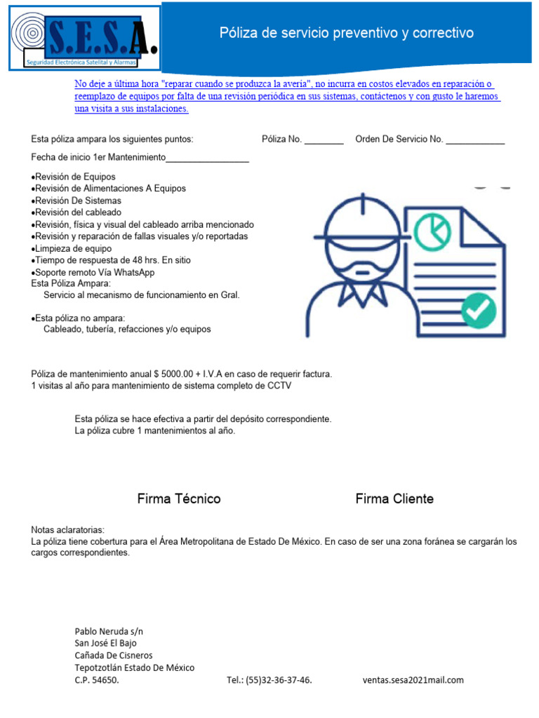 Poliza de Mantenimiento | PDF | Negocios | Finanzas y dinero