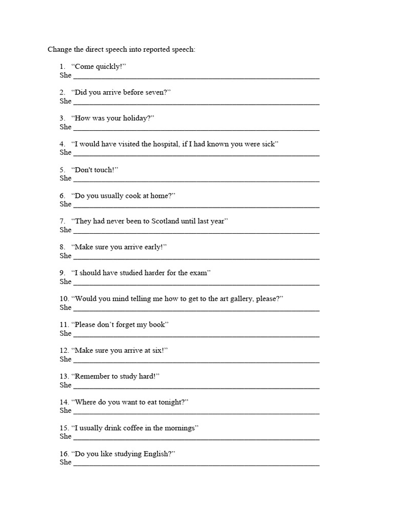 Reported Speech Exercises 2 | PDF