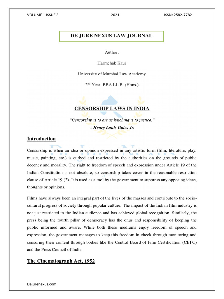 Censorship Laws for Indian Media | PDF | Censorship | Social Institutions