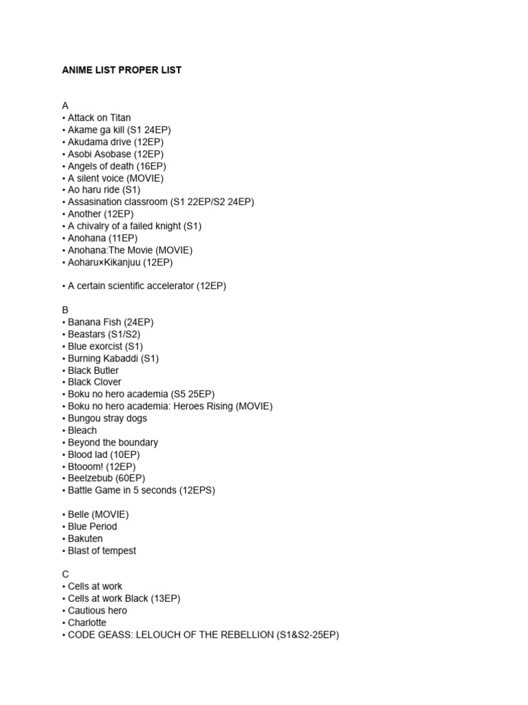 Anime List | PDF