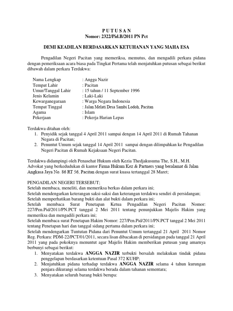 Surat Putusan Pengadilan Pidana | PDF