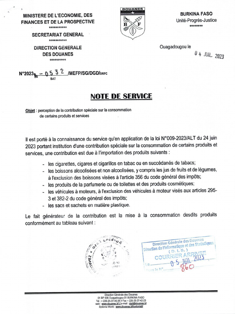 Perception de La Contribution Spéciale DRFC | PDF