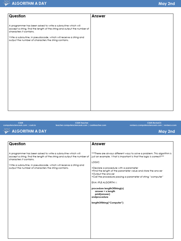 05-02 SUBROUTINES Algorithm 2 | PDF | Parameter (Computer Programming) | String (Computer Science)
