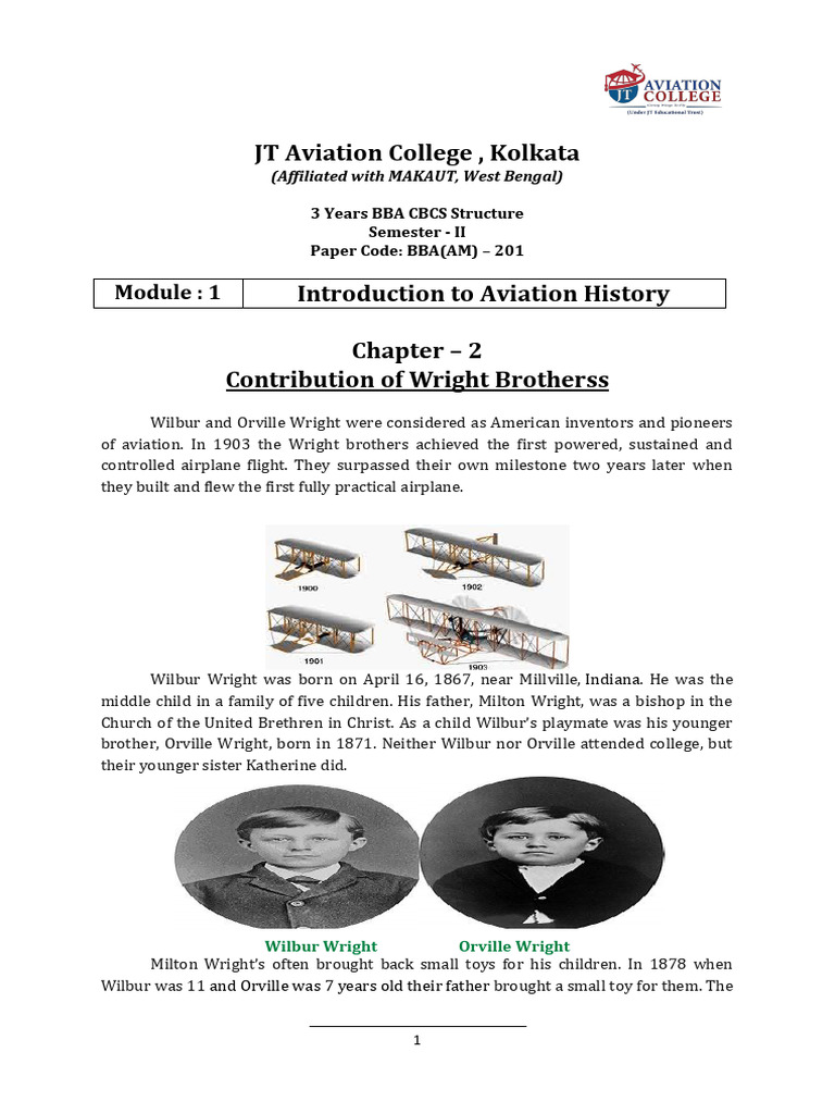Chapter.-2 - Contribution of Wright Brothers | PDF | Wright Brothers | Wright Flyer