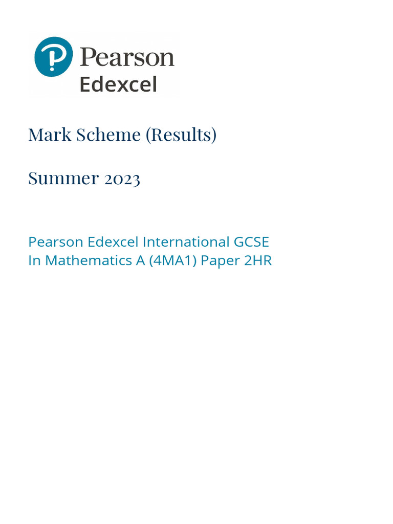 04c IGCSE Maths 4MA1 2HR June 2023 Mark Scheme PDF | PDF | Mathematics