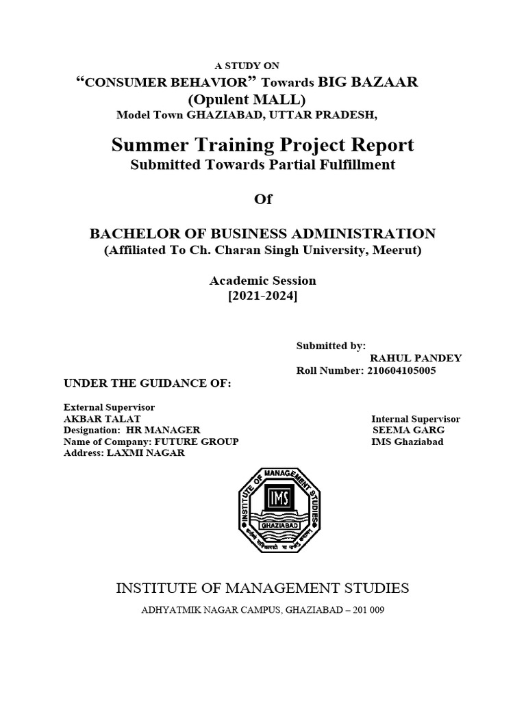 Consumer Behaviour Towards Big Bazaar | PDF | Consumer Behaviour | Behavior