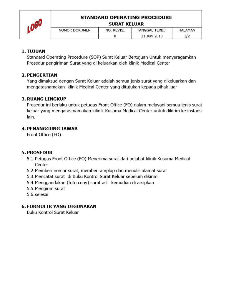 6.sop Surat Keluar | PDF