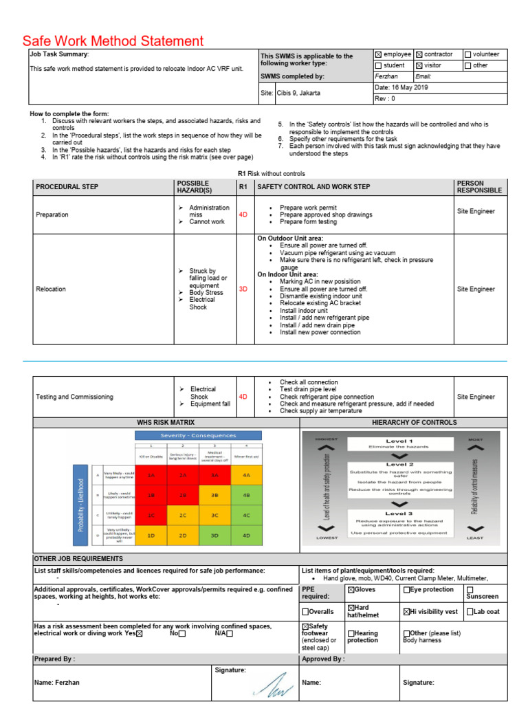 SWMS Relocation AC | PDF | Pipe (Fluid Conveyance) | Personal ...