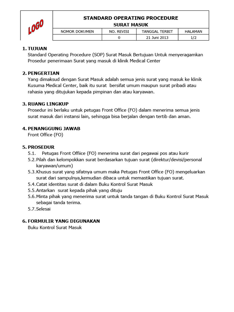 5.sop Surat Masuk | PDF