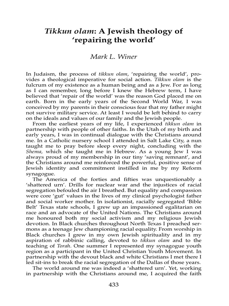 Winer 2008 Tikkun Olam A Jewish Theology of Repairing The World | PDF