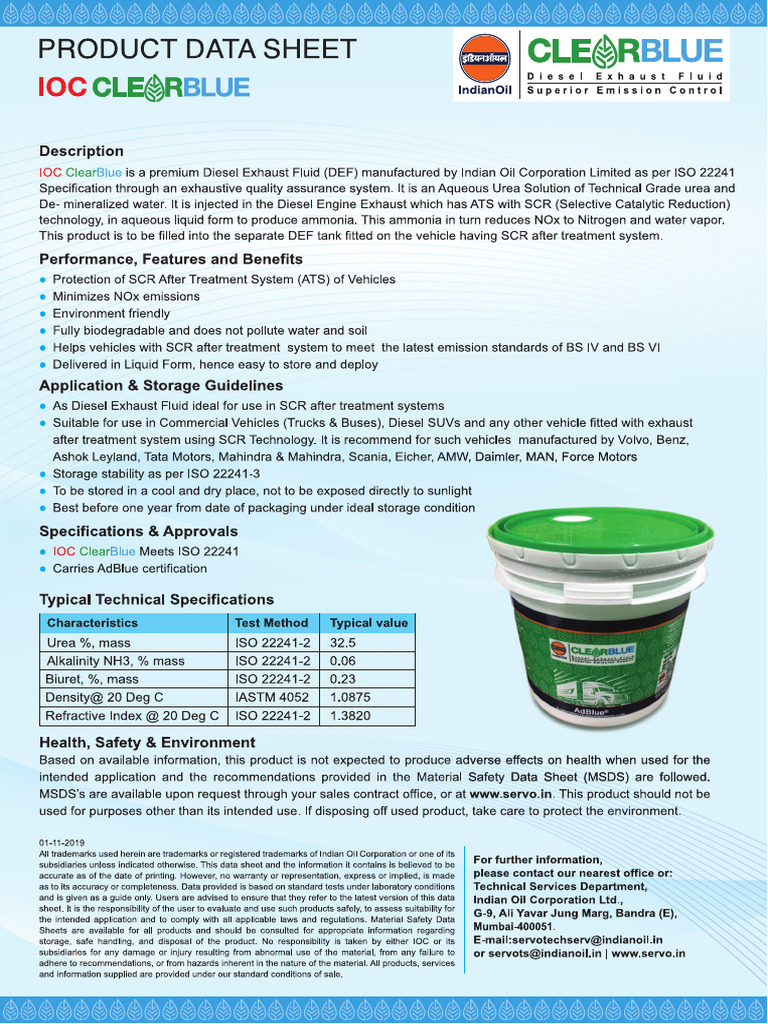 IOCL Clearblue Product Data Sheet | PDF