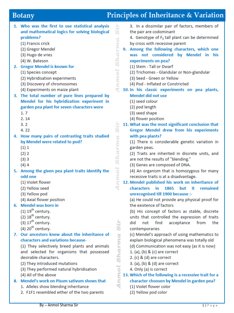 16. Principles of Inheritance (1) (2) | PDF | Dominance (Genetics ...