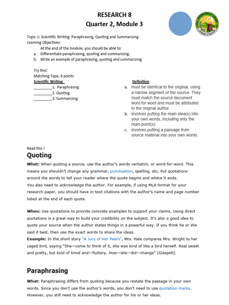 q2 Research SLM 3 and 4 | PDF | Escherichia Coli | Plagiarism