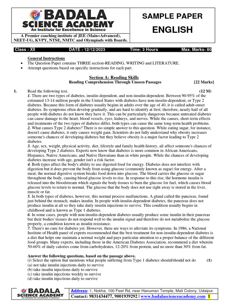 Sample Paper English | PDF | Wellness