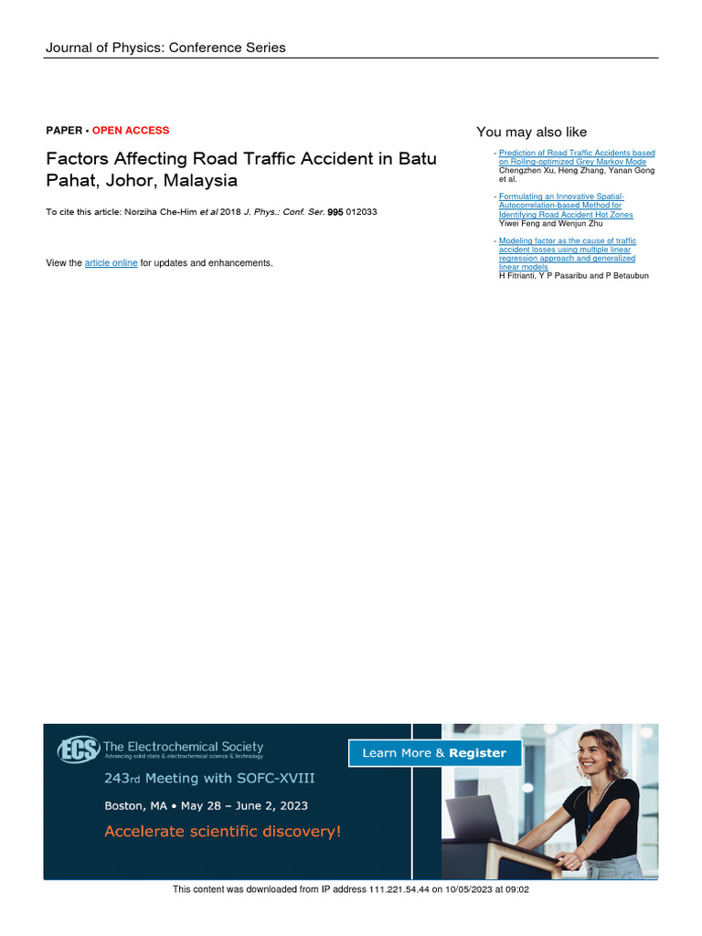 Che-Him - 2018 - J. - Phys. - Factors Affecting Road Traffic Accident in Batu Pahat, Johor | PDF ...