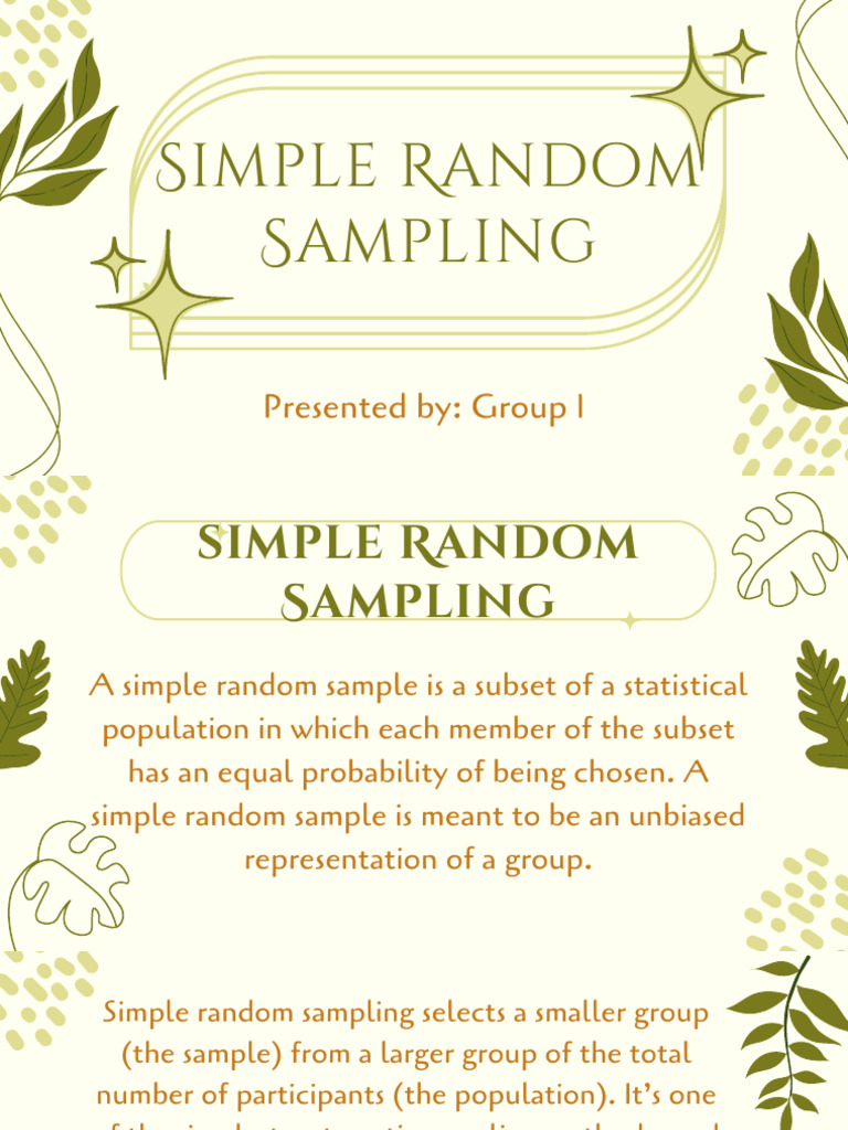 Simple Random Sampling - Group 1 | PDF | Sampling (Statistics) | Statistics