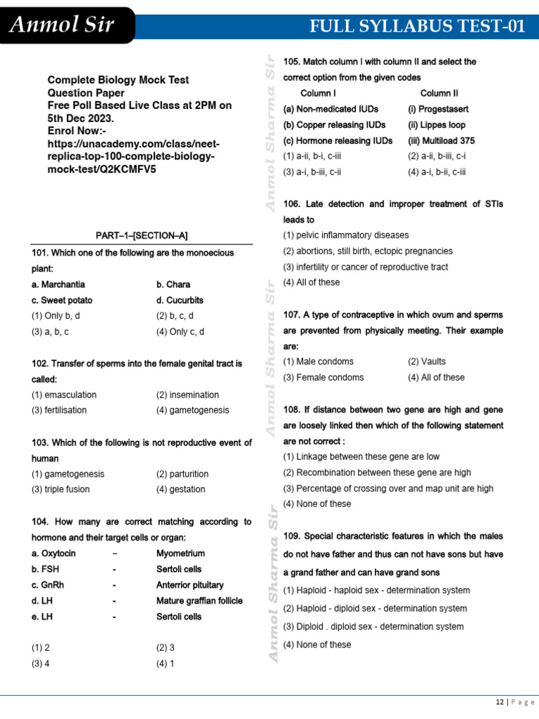 AFST Question Paper 1 (Dragged) | PDF | Tissue (Biology) | Meiosis
