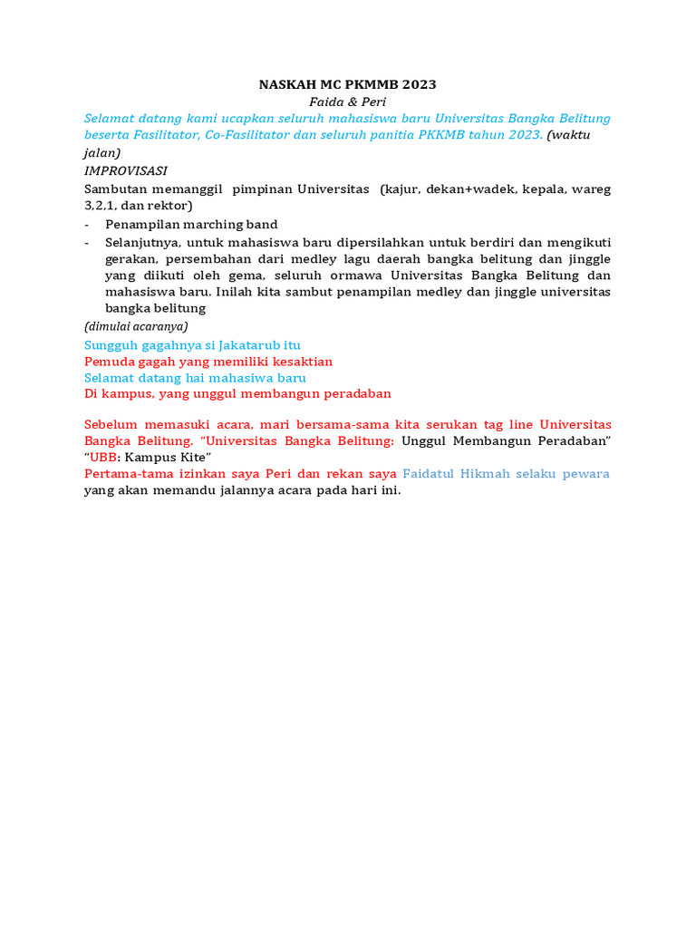 Naskah MC PKMMB Fixs 2023 | PDF
