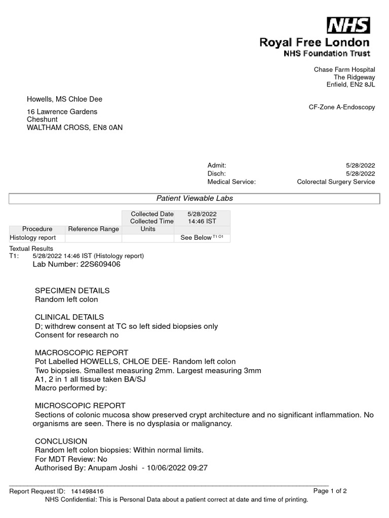 Histology Report 10-06-2022 | PDF | Histopathology | Biopsy