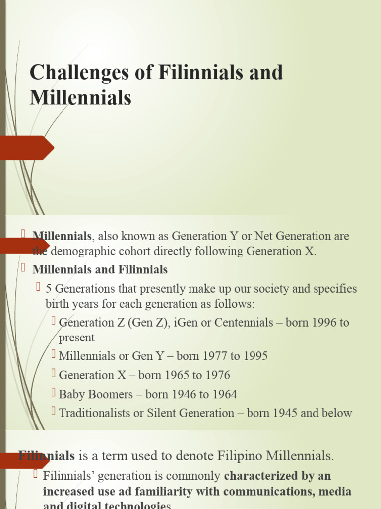 Challenges of Filinnials and Millennials 1st Sem 2023 2024 | PDF ...