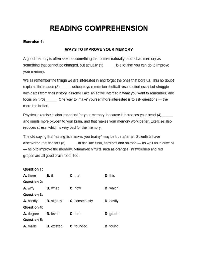 Reading Comprehension Tatq 2 | PDF | Memory | Homework