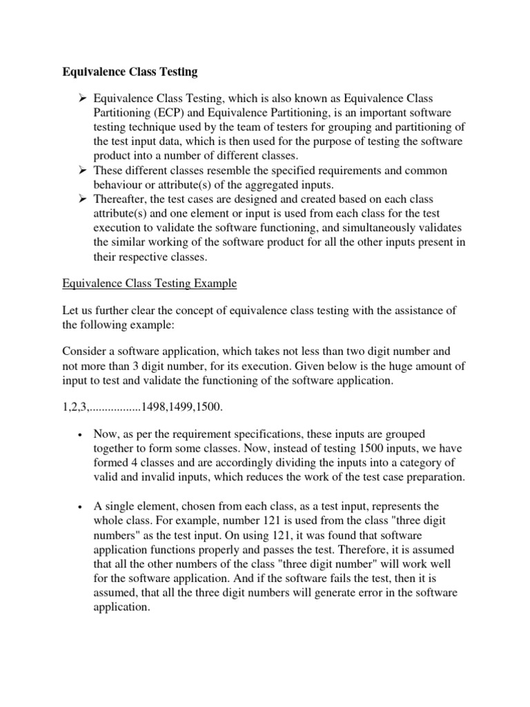 Unit 3 Equivalence Class Testing Pdf Software Testing Computer Engineering